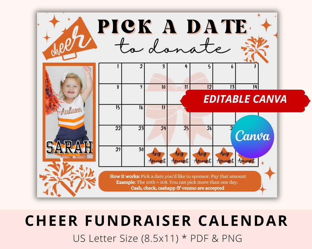 Cheer Pick a Date to Donate, Pay the Date Fundraiser, Orange Theme ...