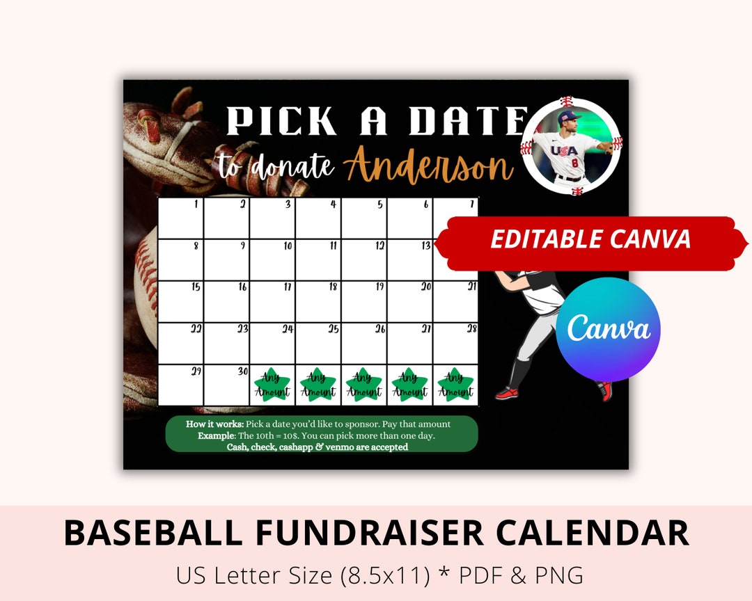 Editable Baseball Pick a Date to Donate, Black Out My Board, Fundraiser ...