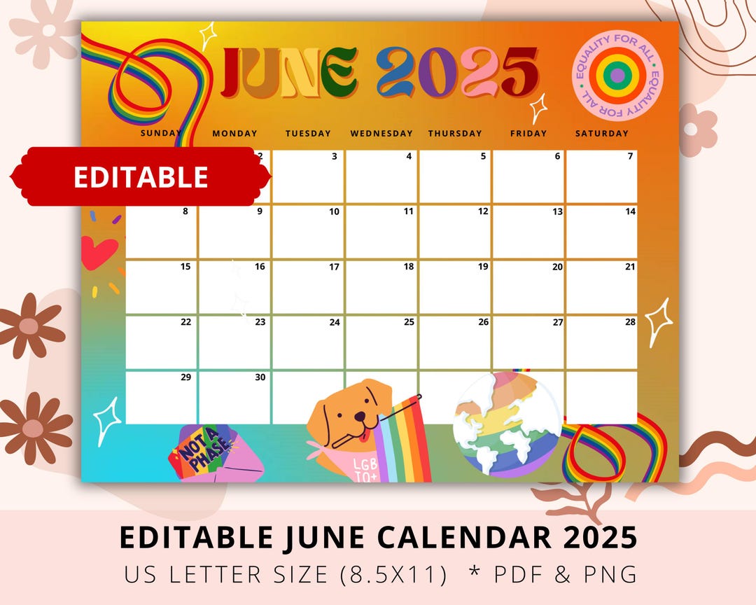 Editable June Calendar 2025, Pride Month 2025, Queer Proud, Academic ...