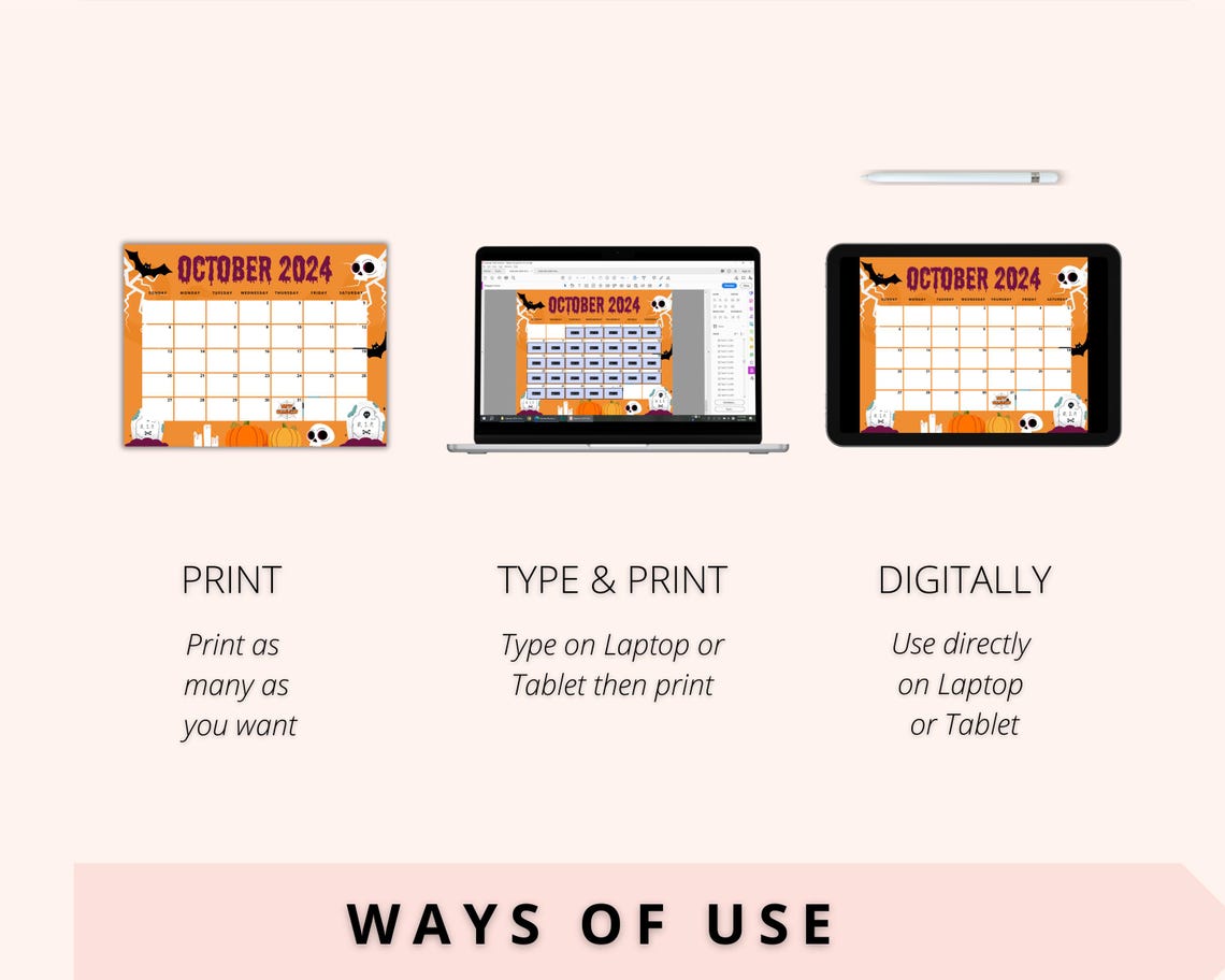 Editable October 2024 Calendar Printable, Trick or Treat, Halloween ...