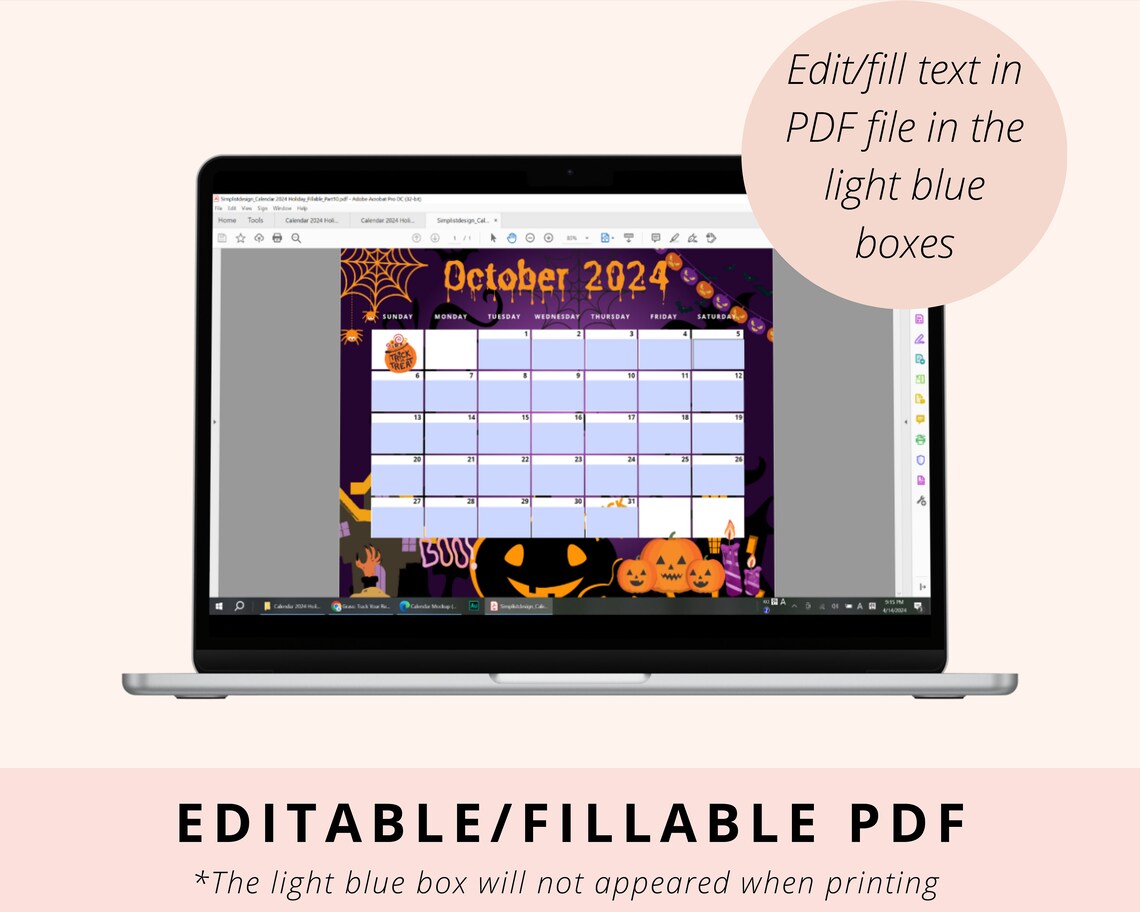 Editable October 2024 Calendar Printable, Trick or Treat, Halloween ...