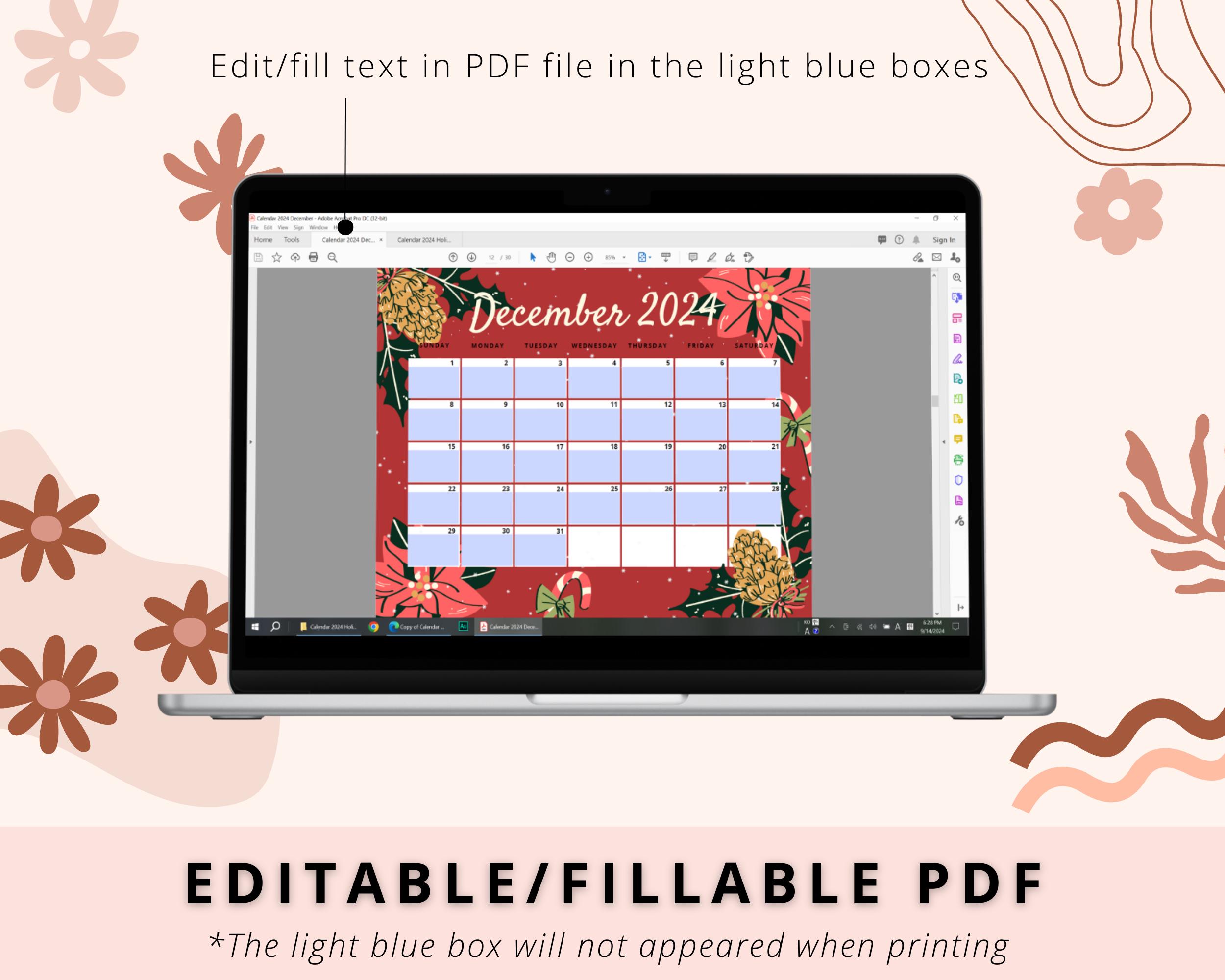 Editable Christmas Calendar 2024 Printable, December 2024, Cat Calendar ...
