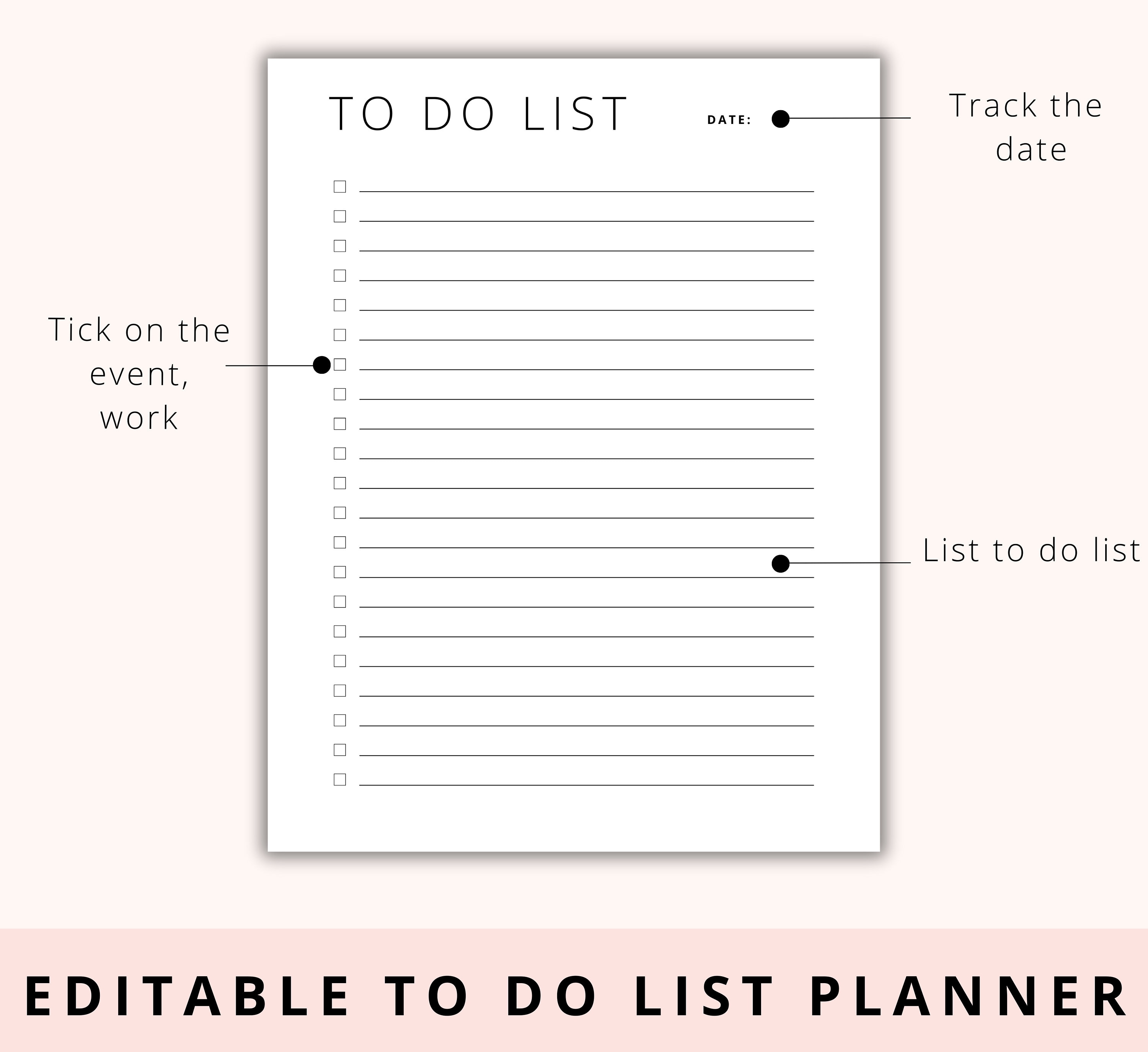 Editable to Do List Printable, to Do List Template, Productivity ...