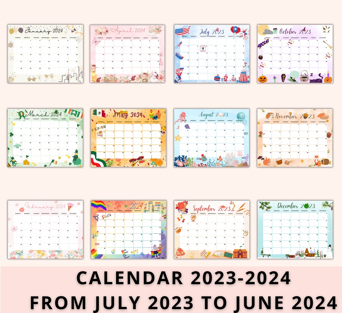 Editable Monthly Calendar 23 24, 12 Month, Holiday Calendar, Academic ...