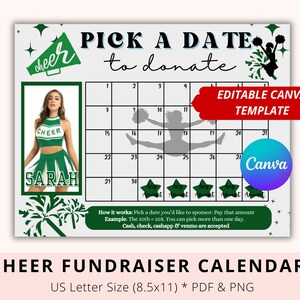 Cheer Fundraiser Calendar, Cheer Pick a Date to Donate, Green Theme ...