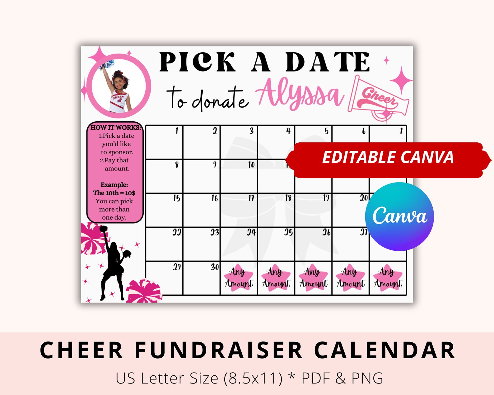 EDITABLE Cheer Template Pick a Date, Easter Fundraiser Calendar ...
