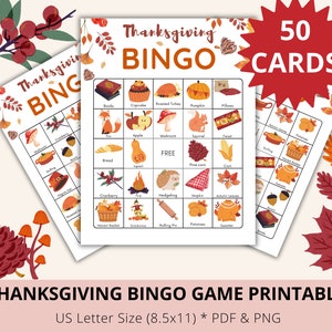 Thanksgiving Bingo Game, 50 Bingo Cards, Bingo Game Printable ...
