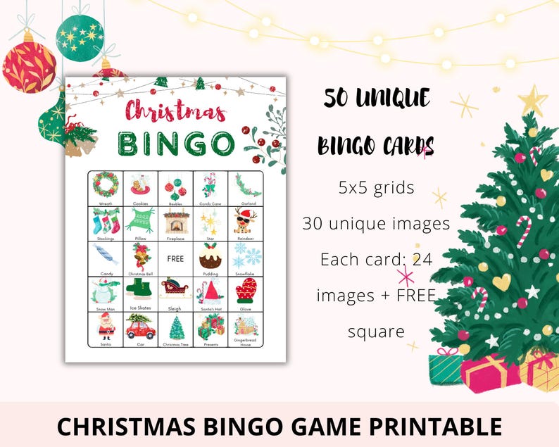 Christmas Bingo Game Printable, Break the Ice, Christmas Bingo Pattern ...