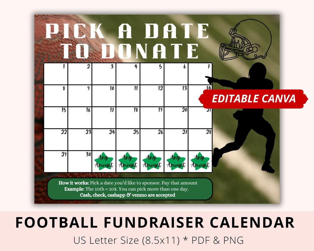 Editable Football Pick a Date to Donate, Football League Fundraiser ...