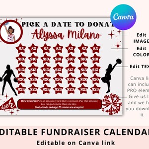 Editable Cheer Pick a Date to Donate, Canva, Maroon Theme, School Fund ...