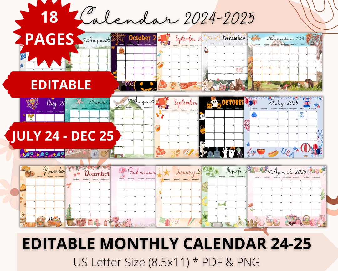 EDITABLE Monthly Calendar 2024, Calendar 2025, Back to School, Teacher ...