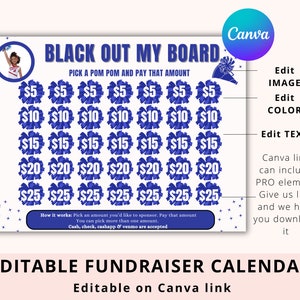 Editable Cheer Fundraiser Calendar, Cheer Pick a Date to Donate, Navy ...