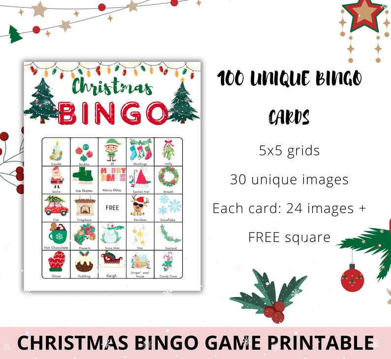 Christmas Bingo Game, Christmas in July, Bingo Pattern, 100 Bingo Cards ...