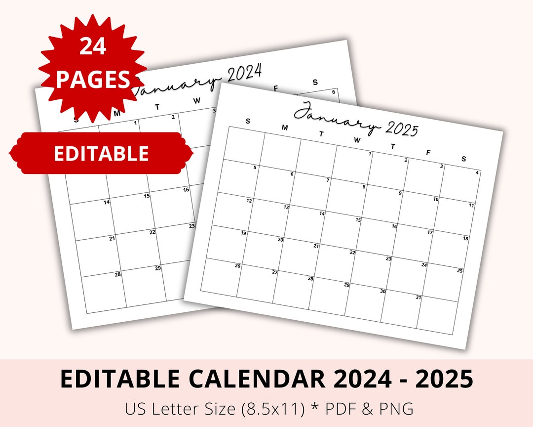 Editable 2024 Monthly Calendar, Calendar 2025, Template Calendar ...
