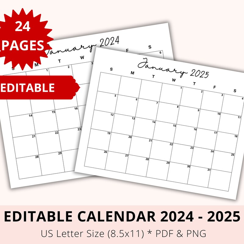 Free Editable Monthly Calendars - Etsy