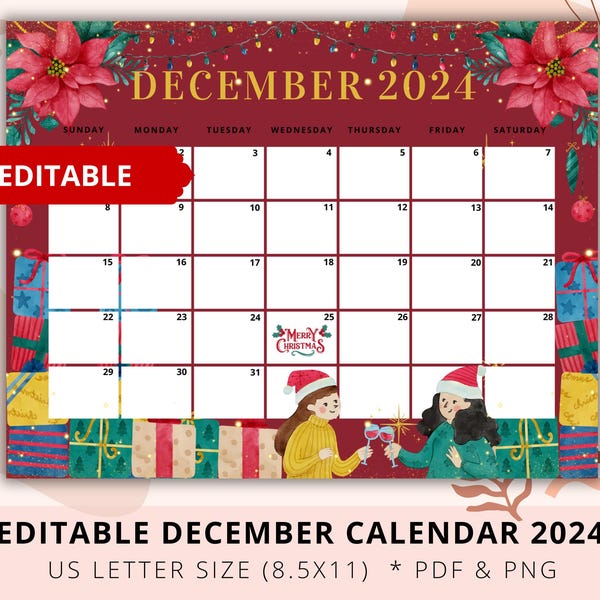 Editable Monthly Calendar 2024 2025, 12 Months, Back to School, Holiday ...