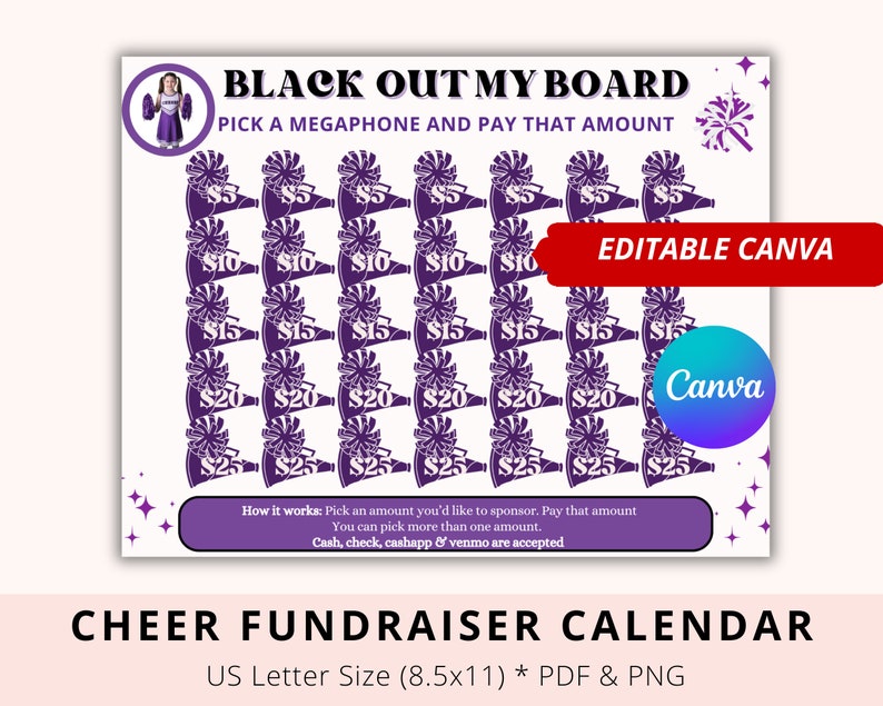 Editable Cheer Pick a Date to Donate, Purple Theme, Fundraising ...