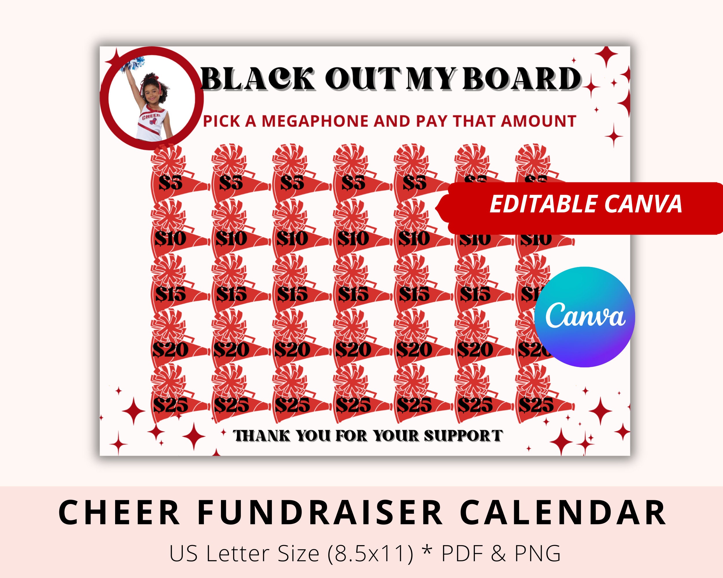 Cheer Black Out My Board, Pick A Date to Donate, Fundraiser, Red Theme ...