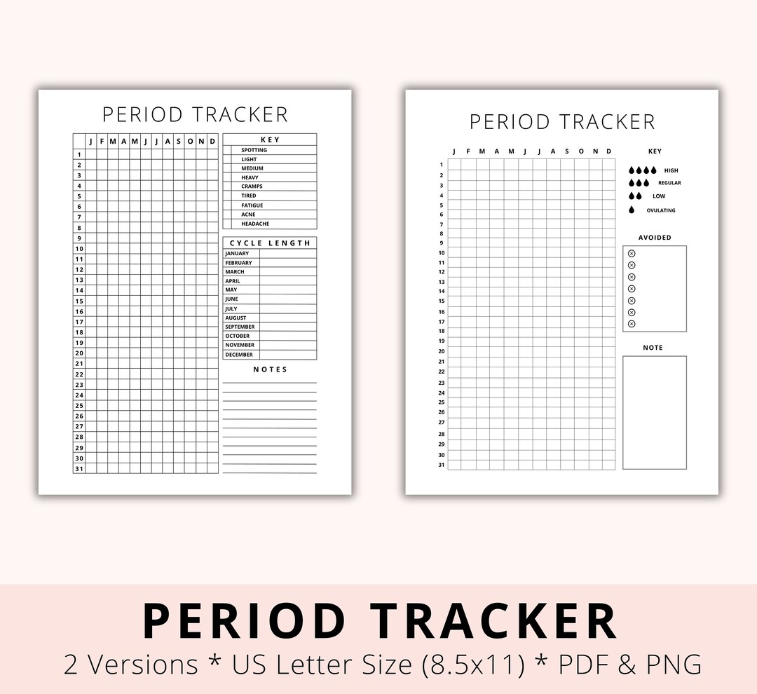Period Tracker Printable, PMS Tracker, Symptom Tracker, Period Planner ...