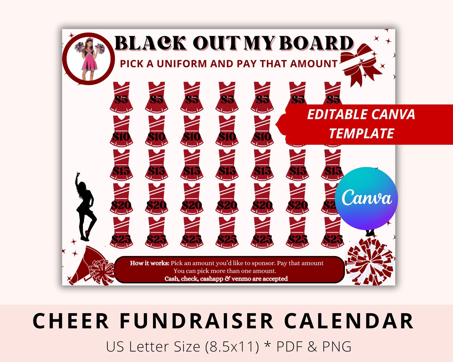 Editable Cheer Pick a Date to Donate, Canva, Maroon Theme, School Fund ...