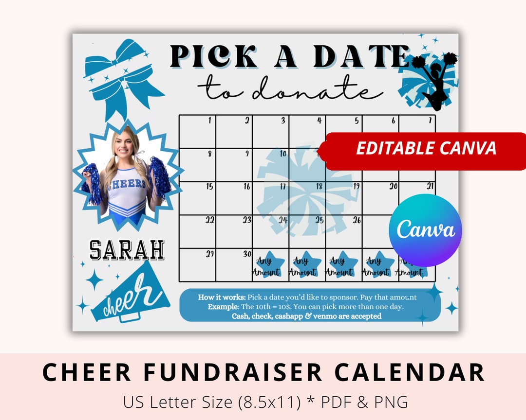 Editable Cheer Pick a Date to Donate, Black Out My Board, Pay the Date ...