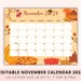 Editable Thanksgiving 2024 Calendar, November 2024 Calendar, Autumn ...