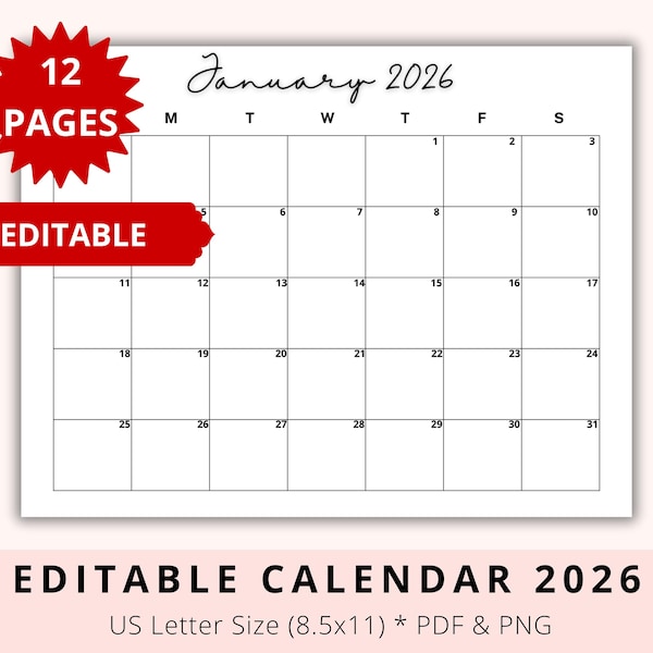 26 27 Monthly Planner - Etsy