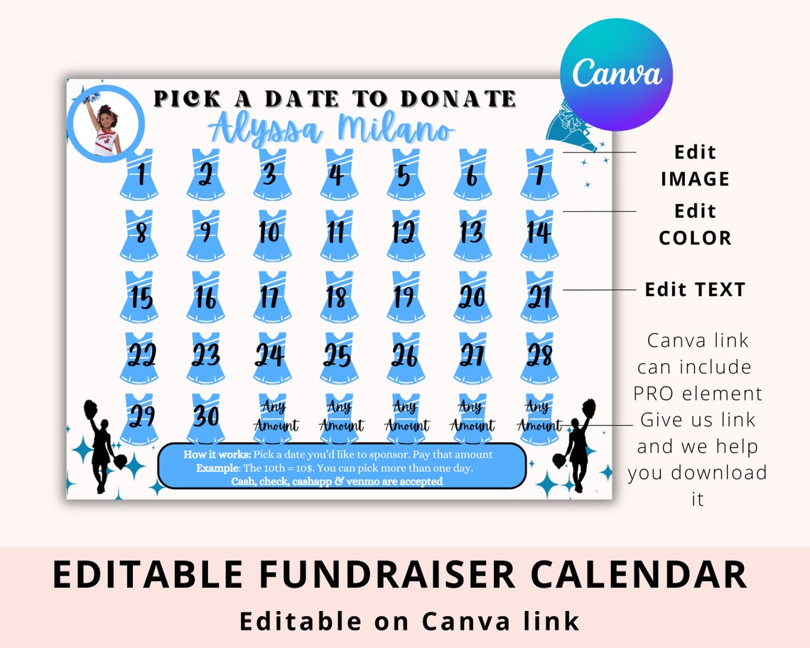 Editable Black Out My Board, School Cheer Fundraiser Calendar, Cheer ...