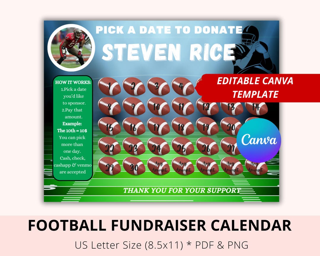 Editable Football Pick a Date to Donate, Football Black Out My Board ...