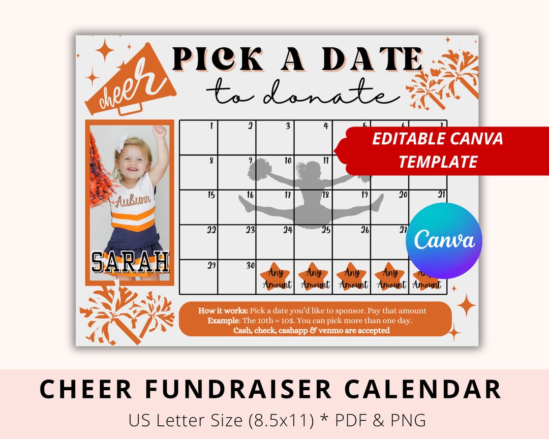 Cheer Pick a Date to Donate, Pay the Date Fundraiser, Orange Theme ...