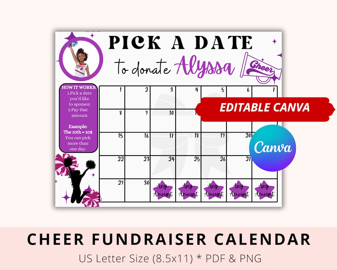 Editable Cheer Template Pick a Date, School Cheer Fundraiser Calendar ...