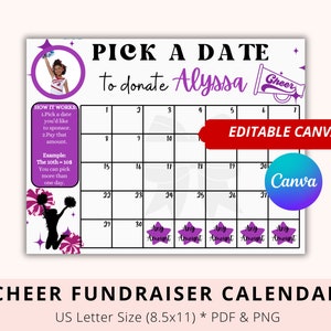Editable Cheer Template Pick a Date, Fundraiser Calendar, Purple Theme ...