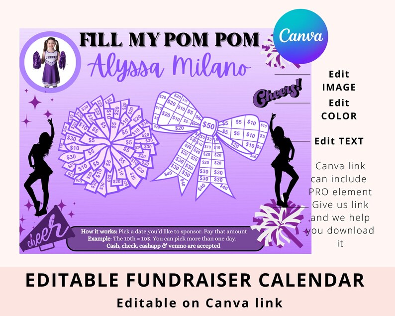 Editable Cheer Black Out My Board, Cheer Pick A Date to Donate ...