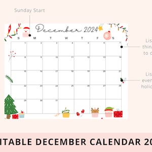 Editable Christmas 2024 Calendar, Monthly Calendar, December Calendar ...