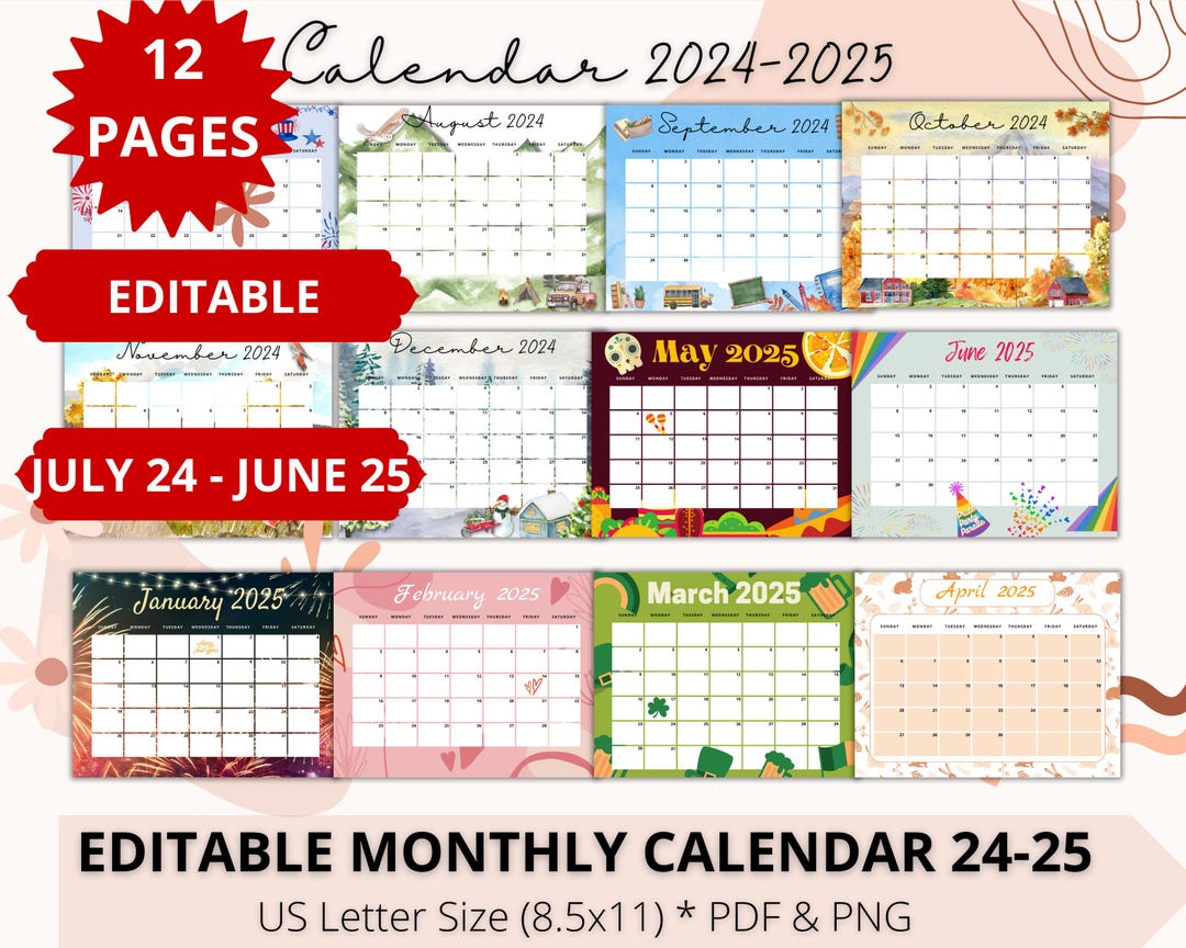 Editable Calendar 2024 2025, School Year Calendar, Kid Calendar ...