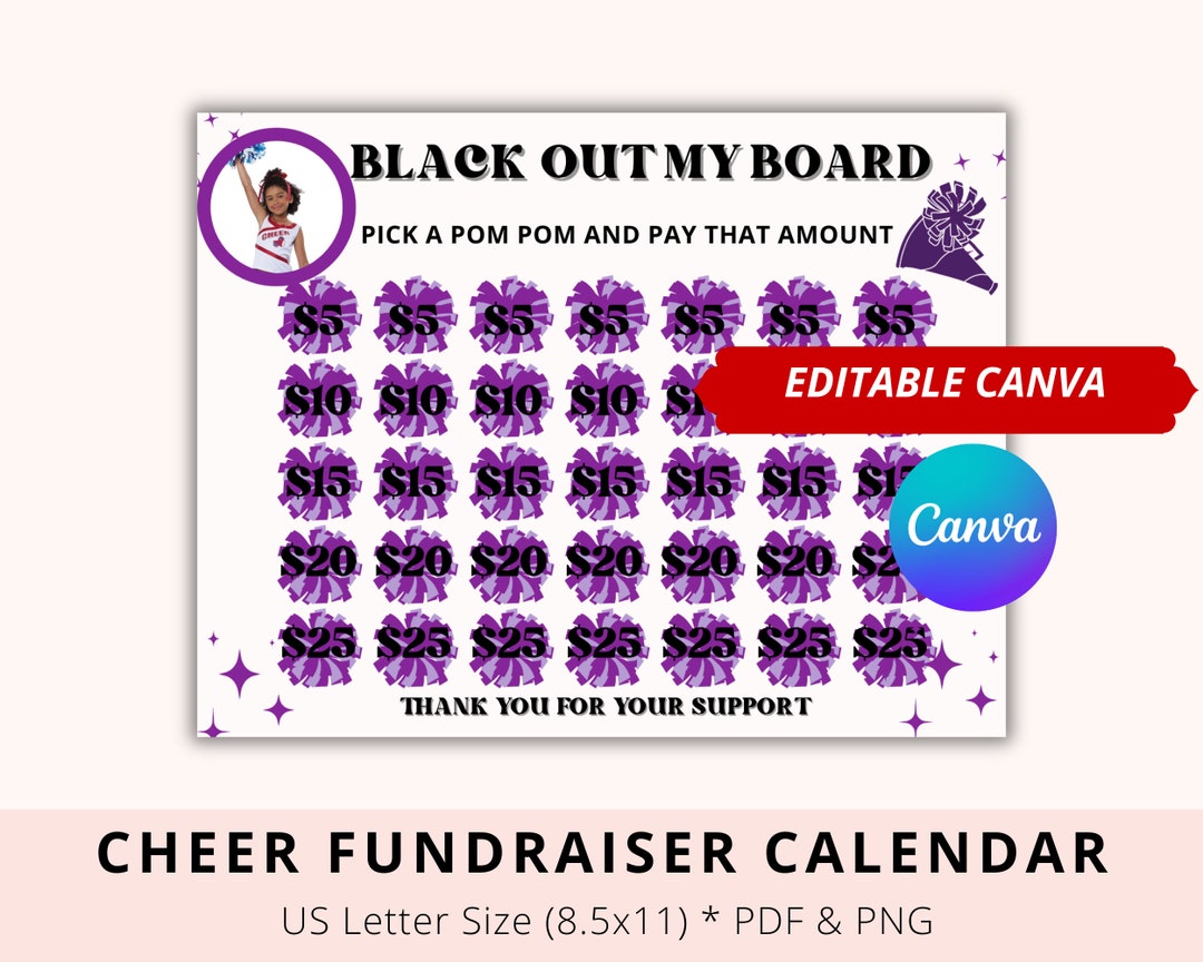 Cheer Black Out My Board, Pick A Date to Donate, Fundraiser, Purple ...