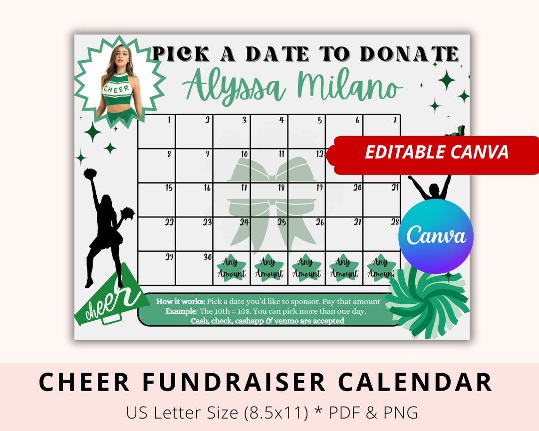 Editable Cheerleading Pick a Date to Donate, Canva Template, Cheer ...