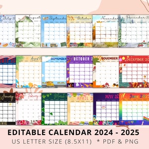 Editable Calendar 2024 2025, Calendar 2025, Back to School, Holiday ...