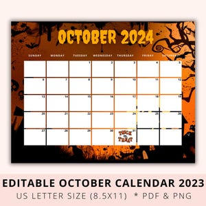 Editable Halloween 2024 Calendar, October 2024 Calendar, Kid Calendar ...