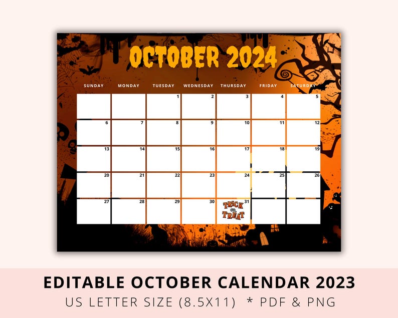 Editable Halloween 2024 Calendar, October 2024 Calendar, Kid Calendar ...