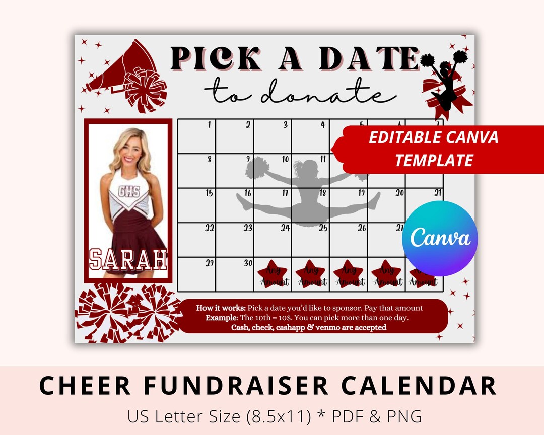 Editable Cheer Pick a Date to Donate, Black Out My Board, Cheer School ...