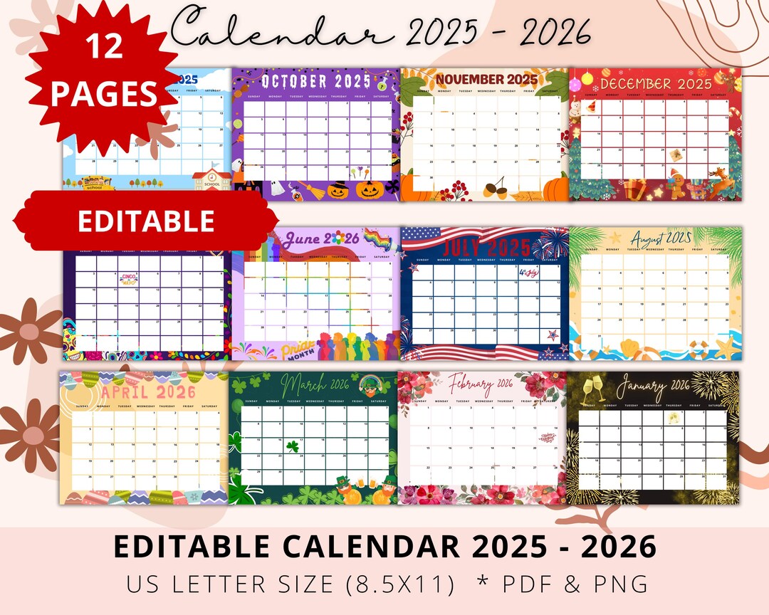 Editable School Calendar 25 26, Monthly Calendar 2026, Holiday Calendar ...