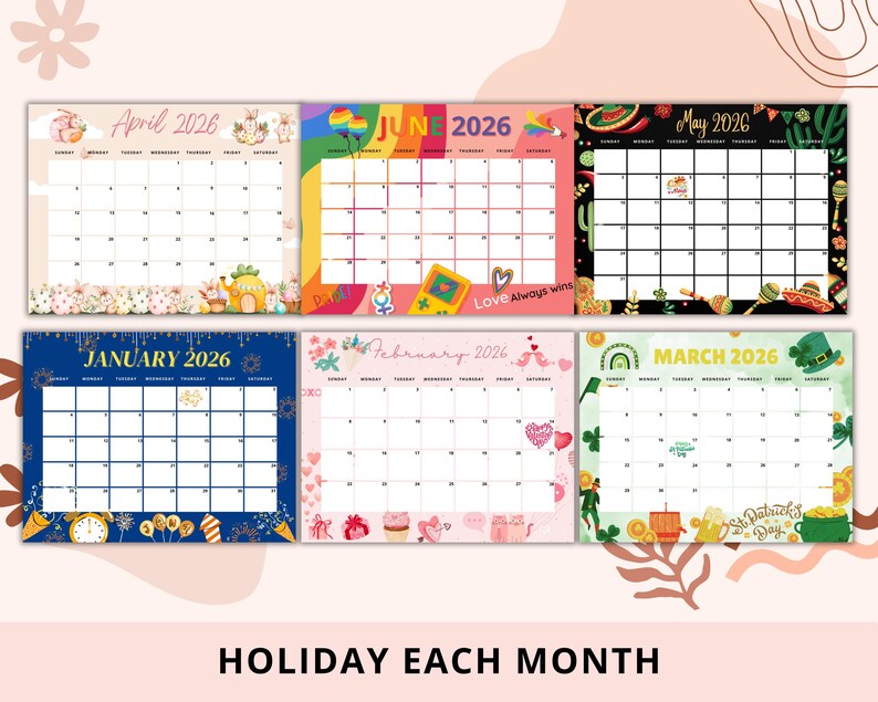 Editable Monthly Calendar 2026, School Calendar, Holiday Calendar ...