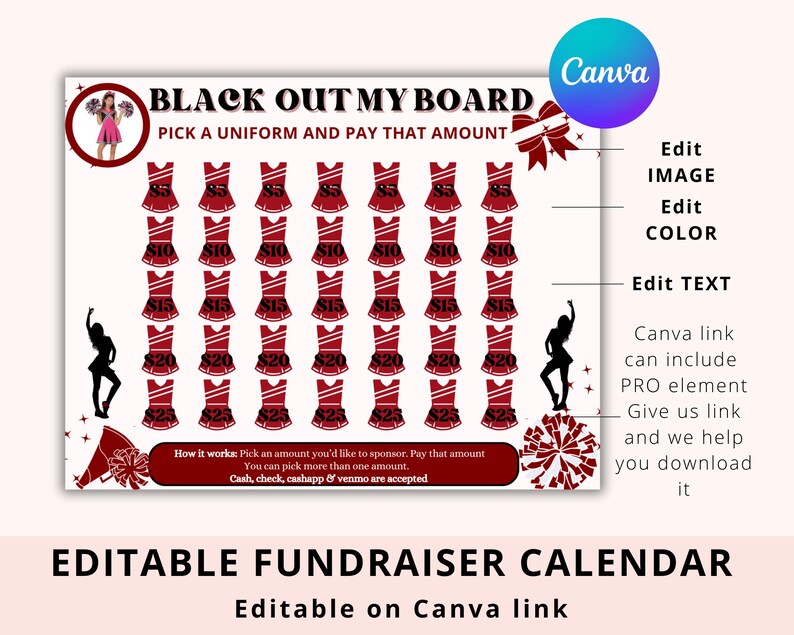 Editable Cheer Pick a Date to Donate, Canva, Maroon Theme, School Fund ...