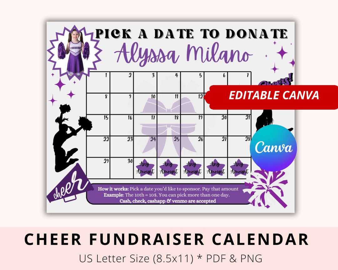 Editable Cheerleading Pick a Date to Donate, Pay the Date, Cheerleading ...