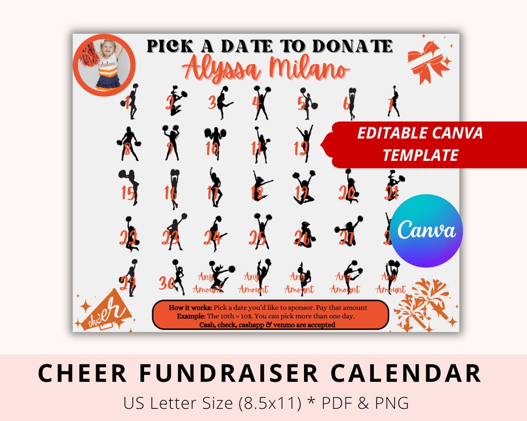 Editable Cheer Pick a Date to Donate, Pay the Date Fundraiser, Orange ...