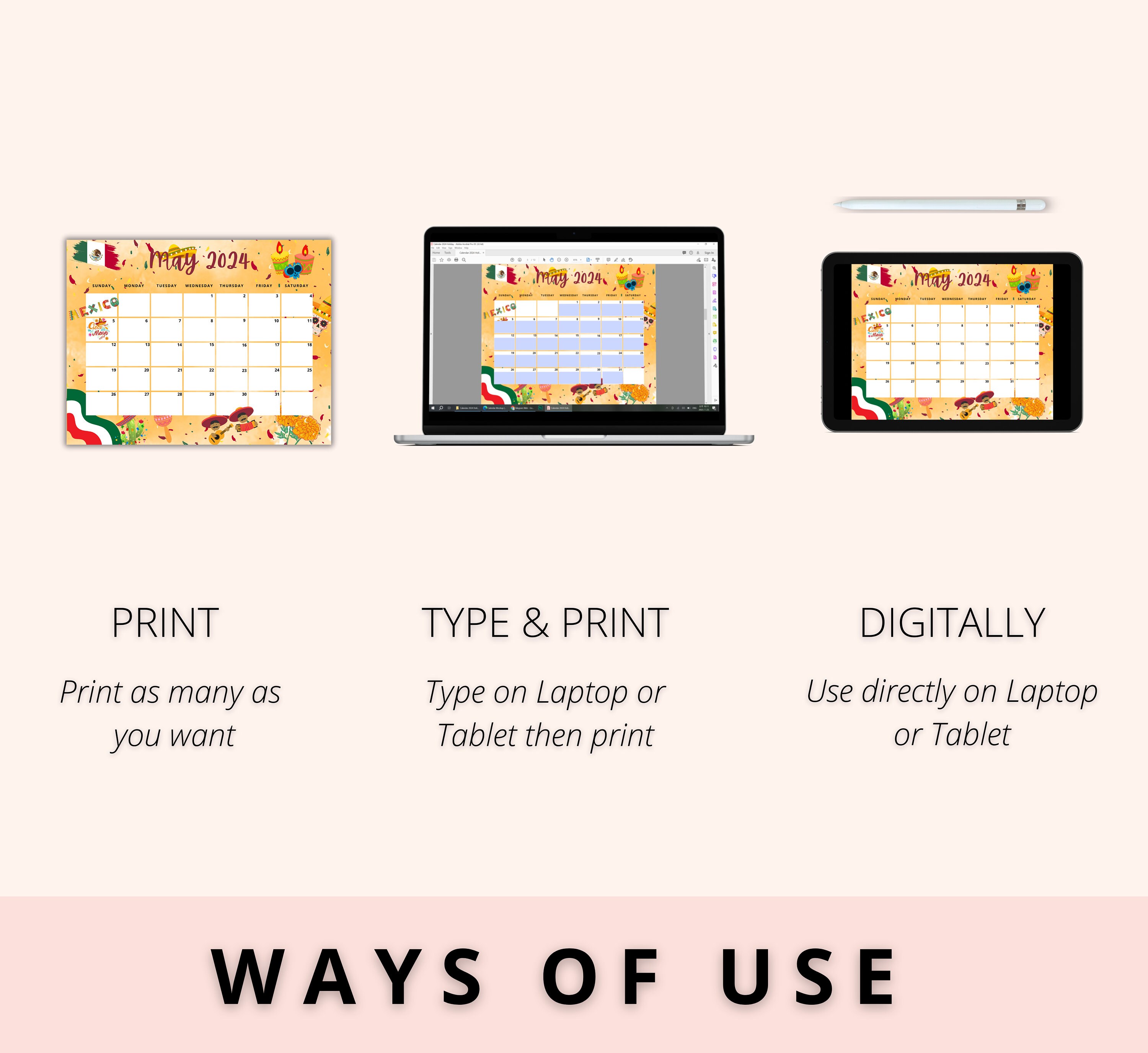 Editable Monthly Calendar 2024, 12 Month, Holiday Calendar, Office ...