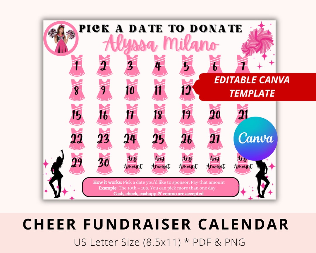 Editable Black Out My Board, Uniform, Cheer Pick a Date to Donate, Pink ...