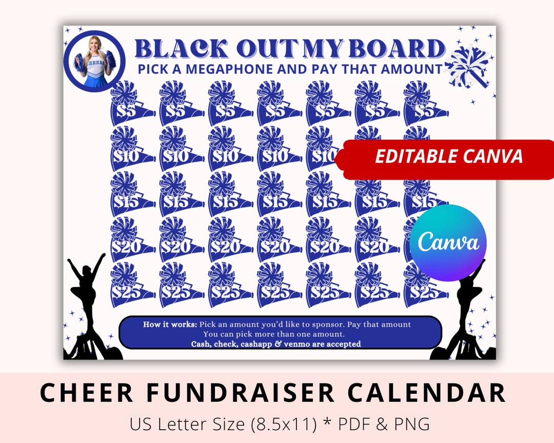 Cheer School Fundraiser Calendar, Cheer Pick a Date to Donate, Navy ...