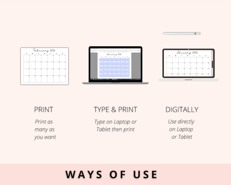 Editable 2025 2026 2027 Monthly Calendar, Digital Planner 25, Calendar ...
